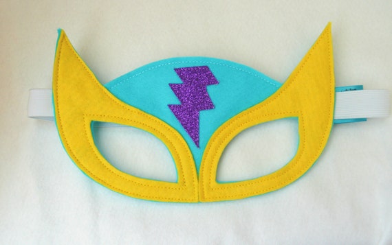 Superhero Mask Turquoise Yellow and Glitter Purple - Etsy UK