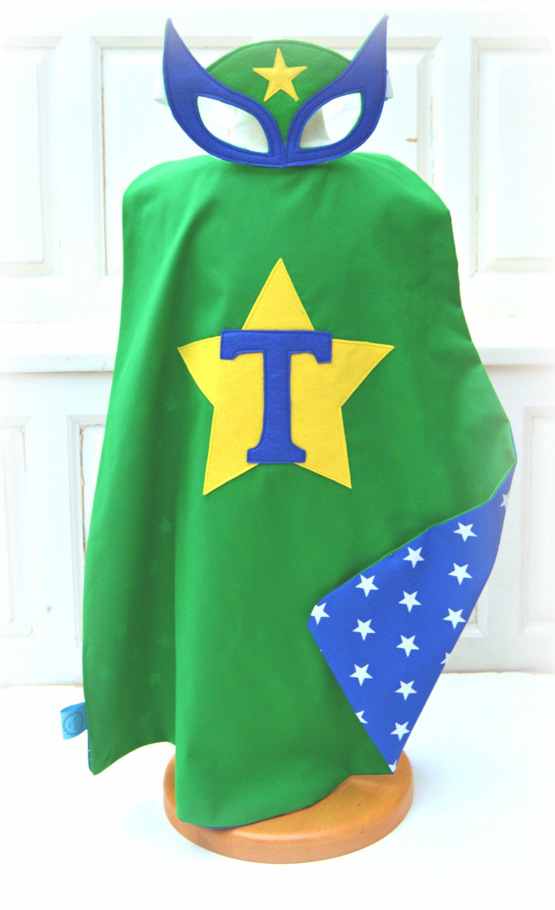 Personalised Superhero Cape and Mask Set, Green and Blue Stars - Etsy