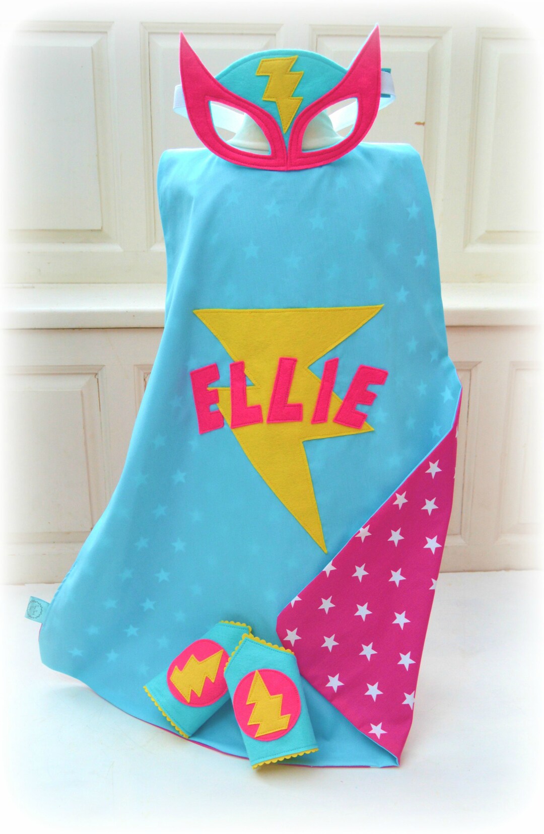 Turquoise Pink Yellow Lightning Bolt Superhero Set Cape - Etsy