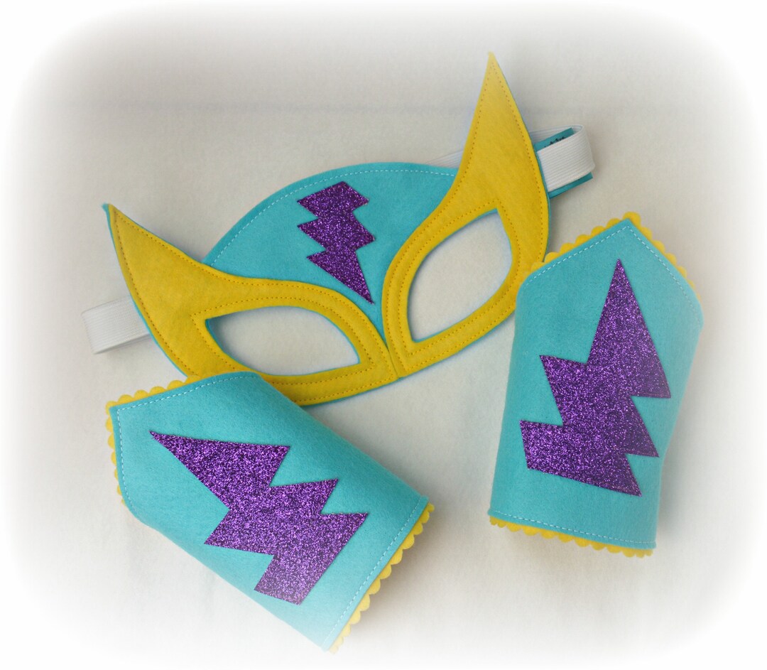 Superhero Lightening Bolt Cuffs and Matching Mask - Etsy