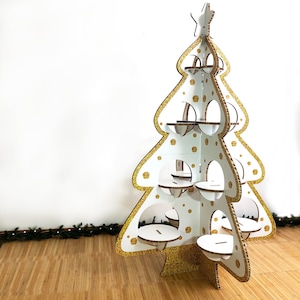 6ft Giant White & Gold Cardboard Christmas Tree Display With Shelves ...