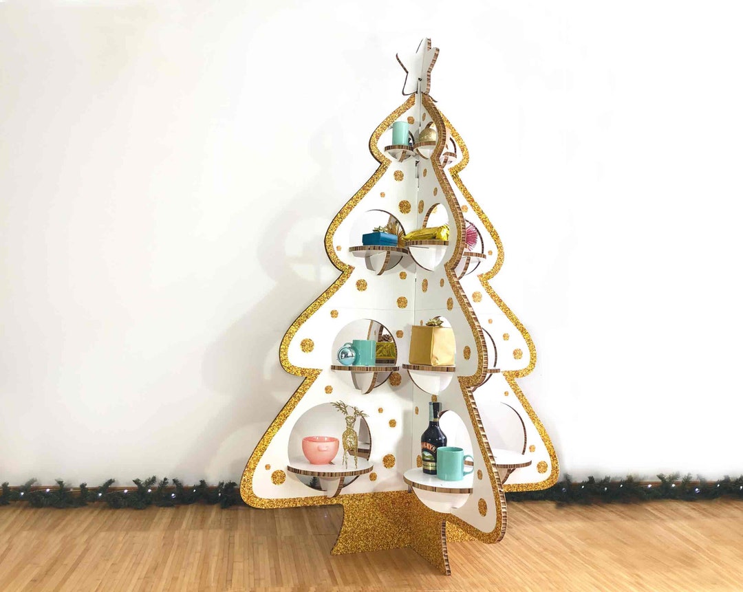6ft Giant White & Gold Cardboard Christmas Tree Display With Shelves ...