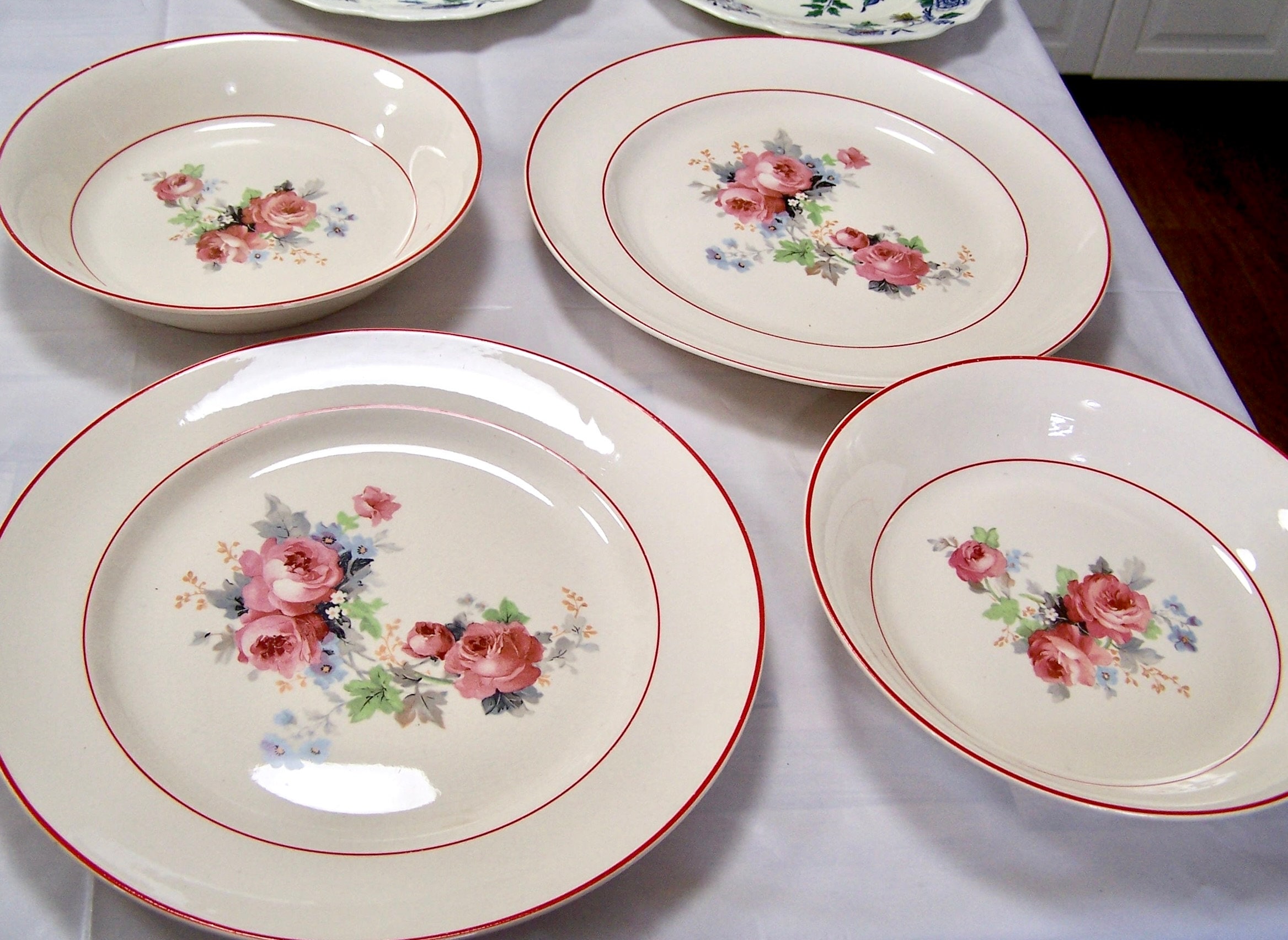 Camwood Ivory Universal Pottery Red Rim Bowls and Plates - Etsy