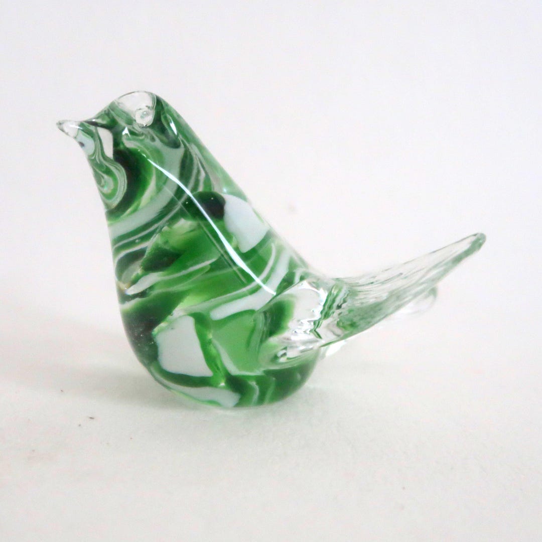 Färe Marcolin Art Glass Bird Figurine, Clear With Green and White ...