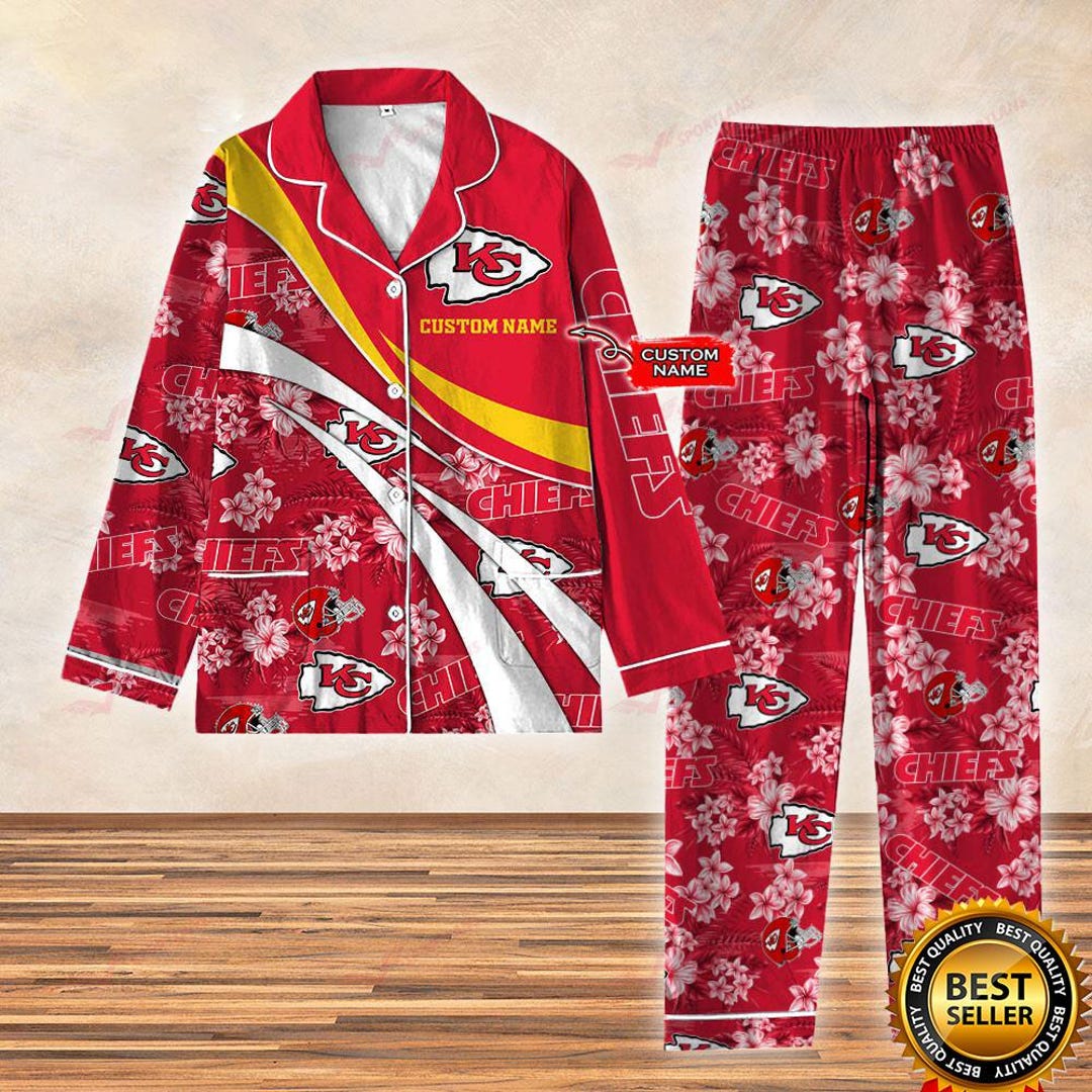 Kansas City Football Christmas Satin Pajamas, Kansas City Football ...