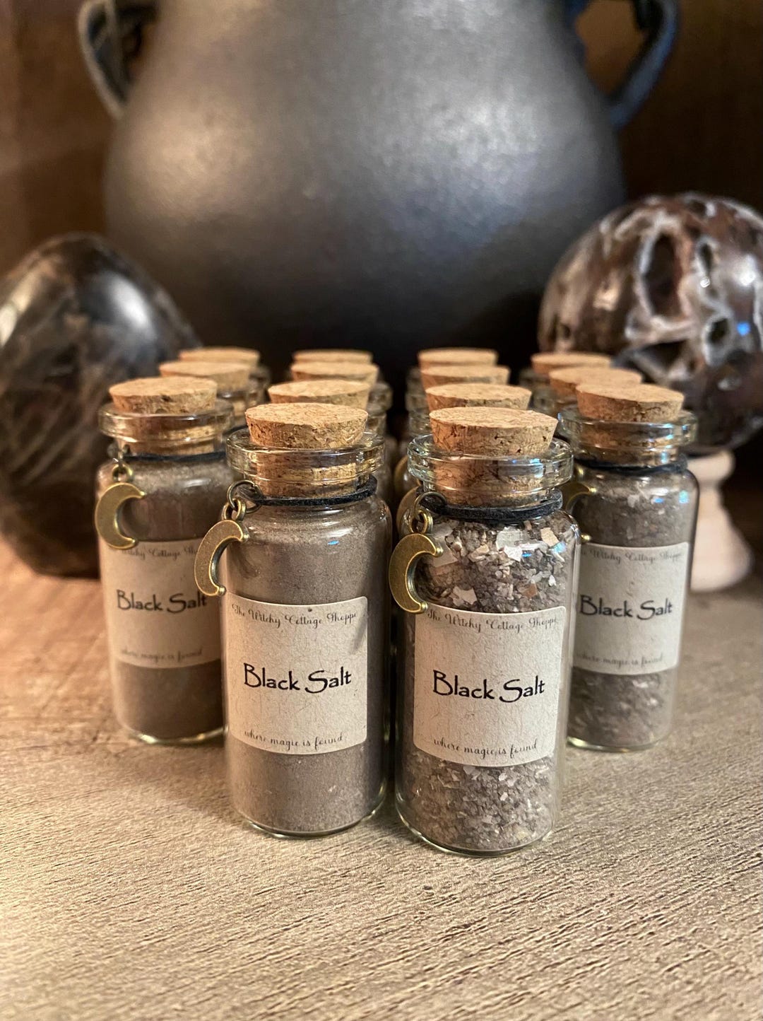 Appalachian Black Salt Apothecary Bottle With Moon Charm, Protection ...