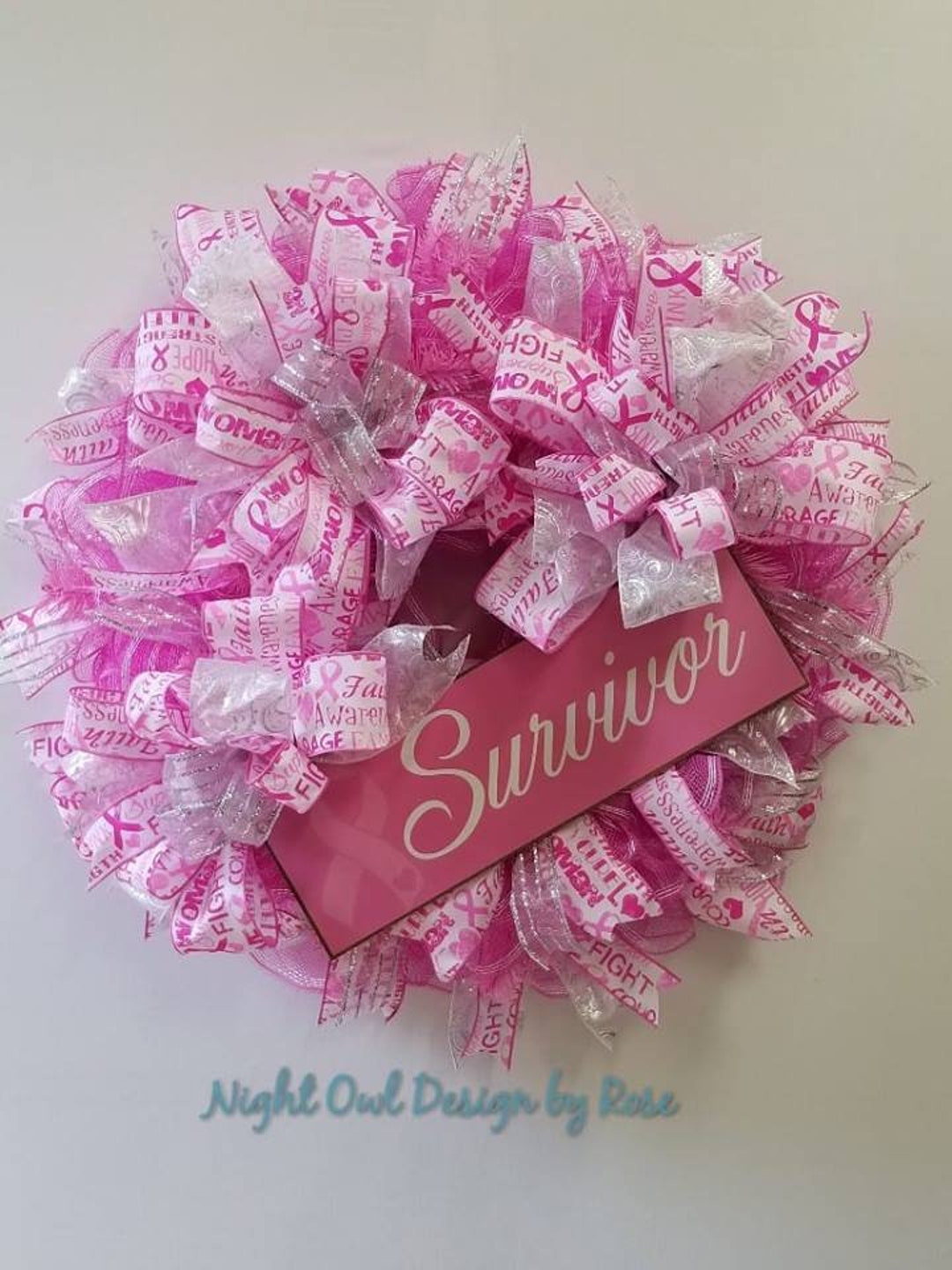Cancer Survivor Wreath, Survivor Deco Mesh Wreath, Front Door Decor ...