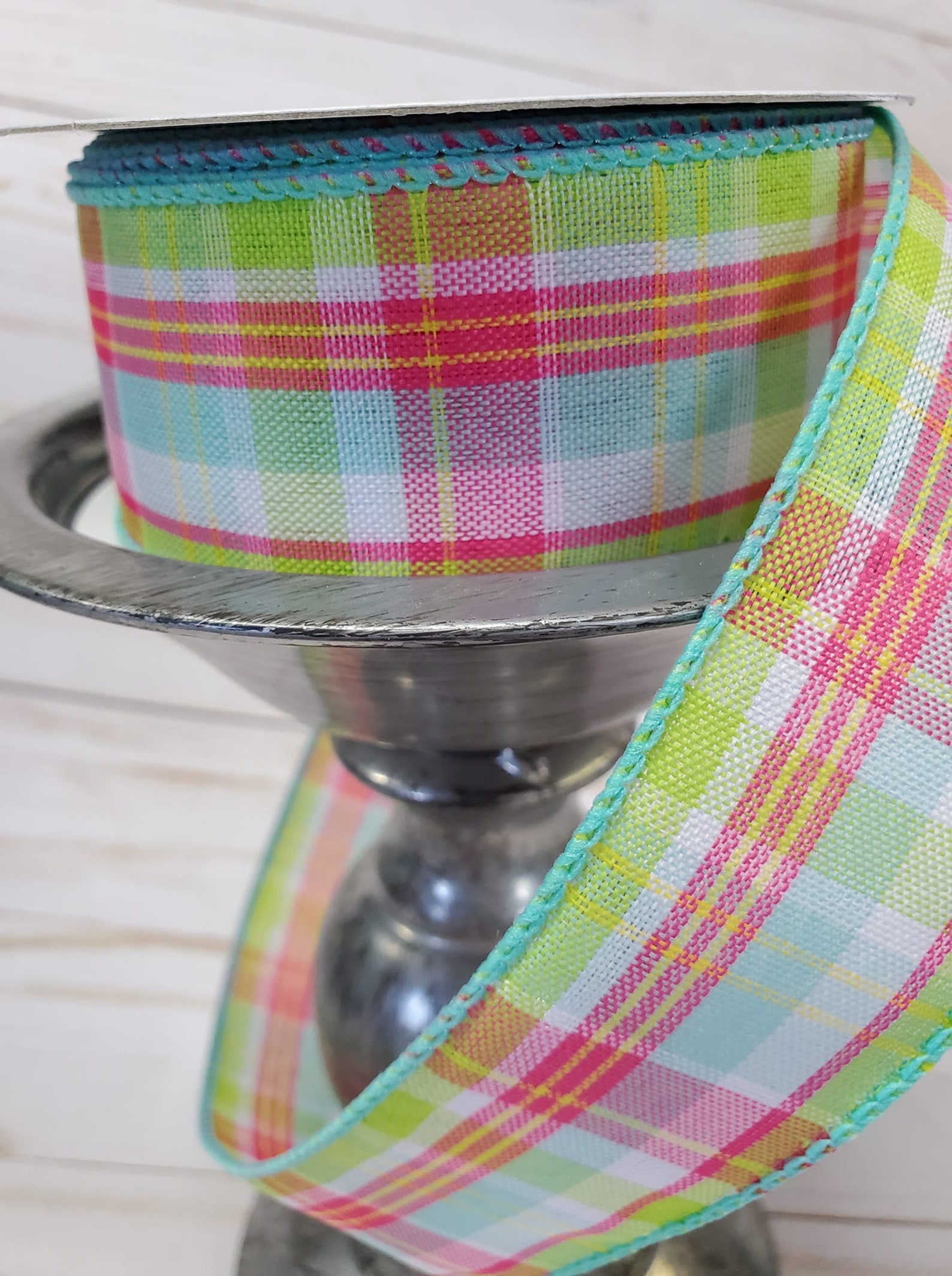 Pink, Lime Green and Blue Plaid Ribbon, 1.5 Wired Ribbon - Etsy
