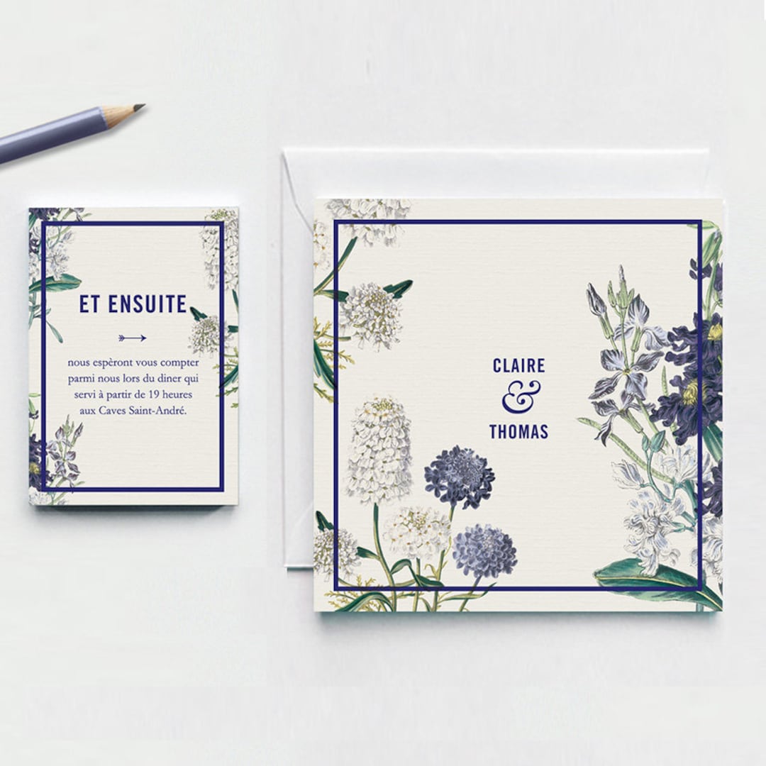 Personalised Rustic Chic Wedding Invitation. Blue and White Flowers. - Etsy