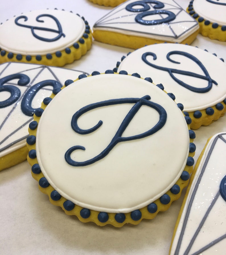 Diamond Cookies Monogram Party Favor Cookies Engagement - Etsy