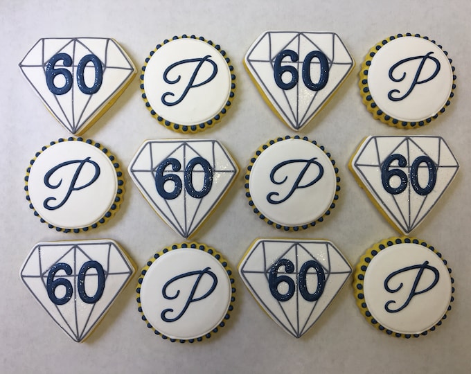 Diamond Cookies, Monogram Party Favor Cookies, Engagement Party Favor ...