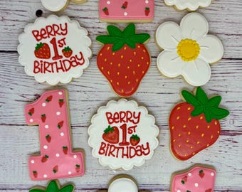 Strawberry "sweet One" First Birthday Cookies - Etsy