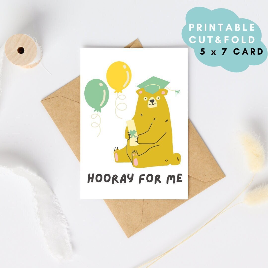 Printable Bear Preschool Graduation Card for Him Kindergarten ...