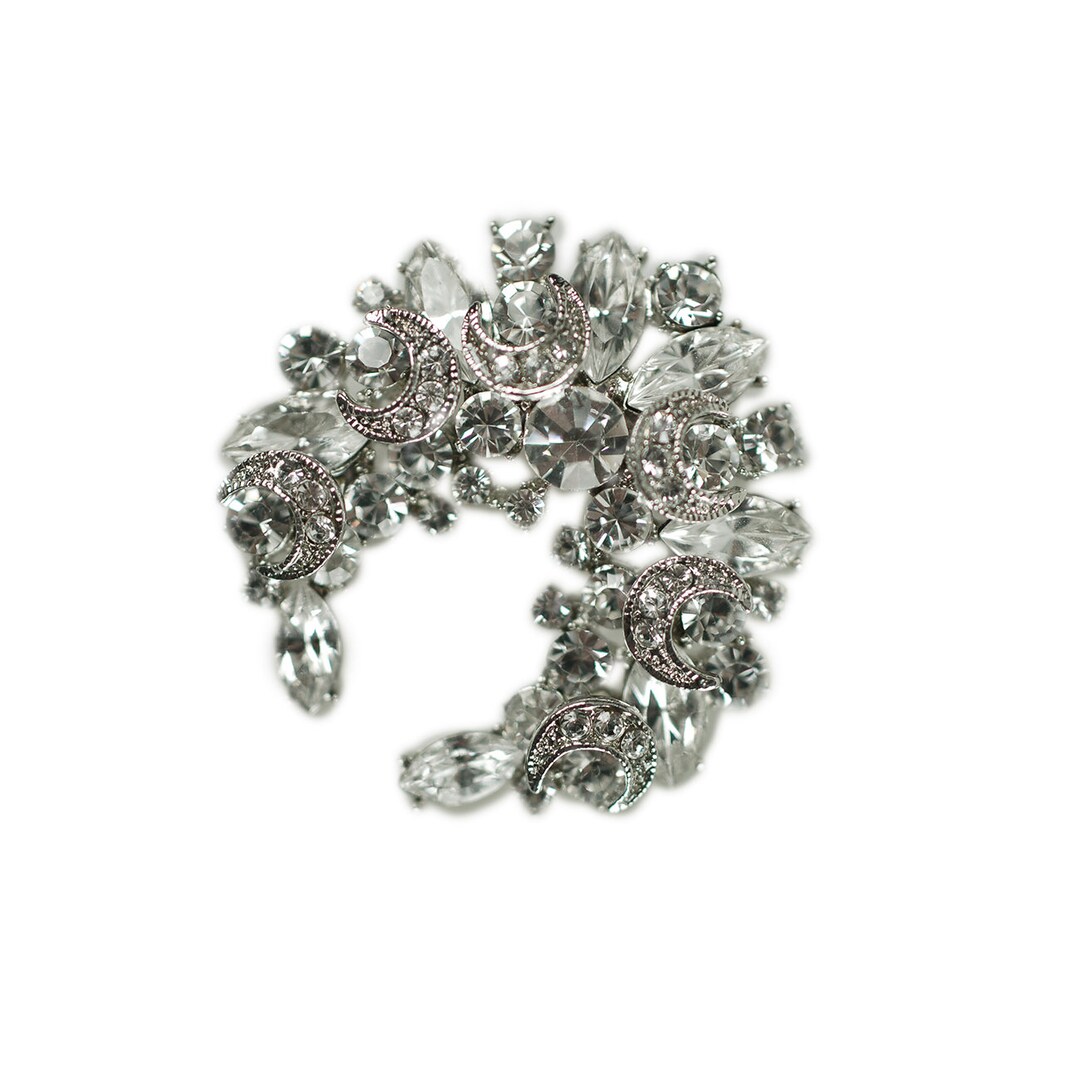Womens Brooch Pin, Half Moon, Silver Rhodium Plated, Crest Design With ...