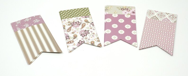 Set of 12 Pink and Tan Patterned Paper Pennant Flags--decorative Paper ...