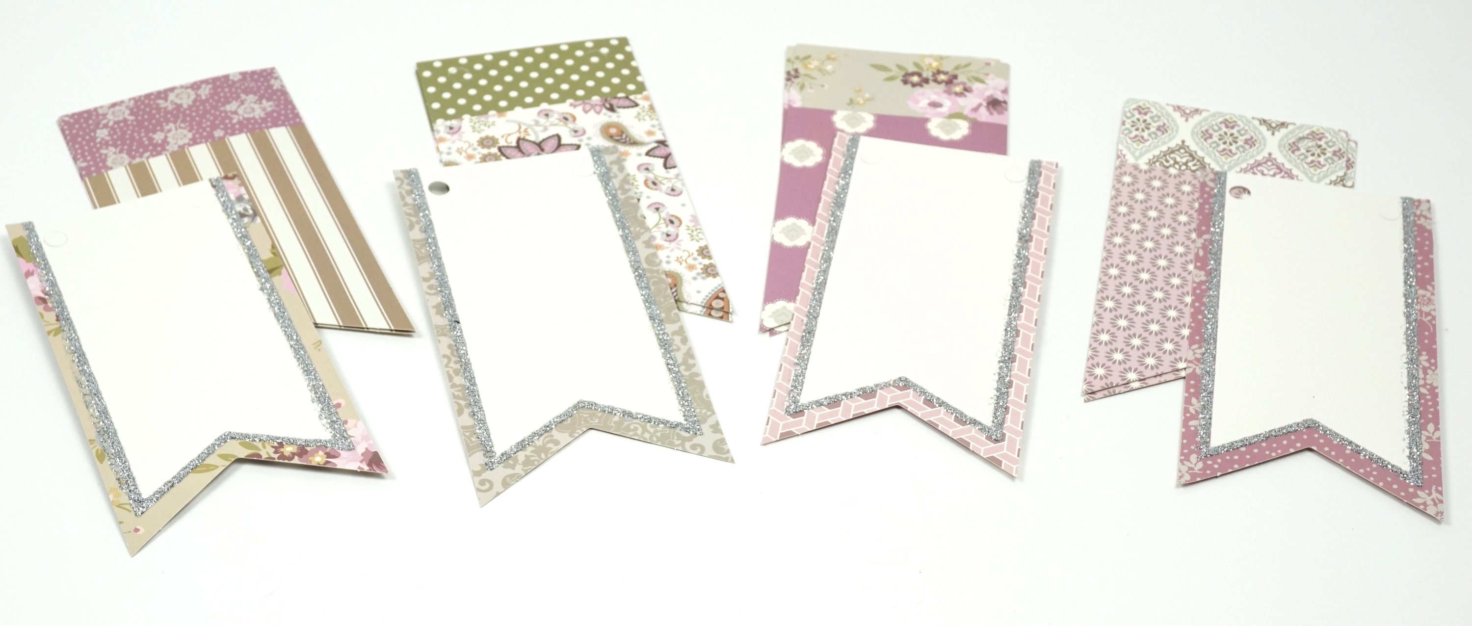 Set of 12 Pink and Tan Patterned Paper Pennant Flags--decorative Paper ...