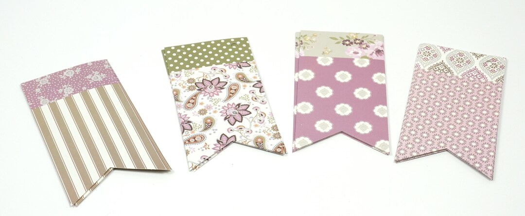 Set of 12 Pink and Tan Patterned Paper Pennant Flags--decorative Paper ...