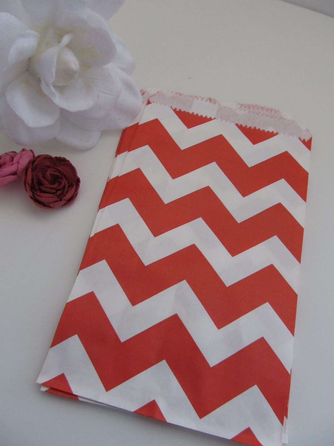 Set of 24--4.5" X 7.5" Red and White Chevron Stripe Gift Bags--party ...