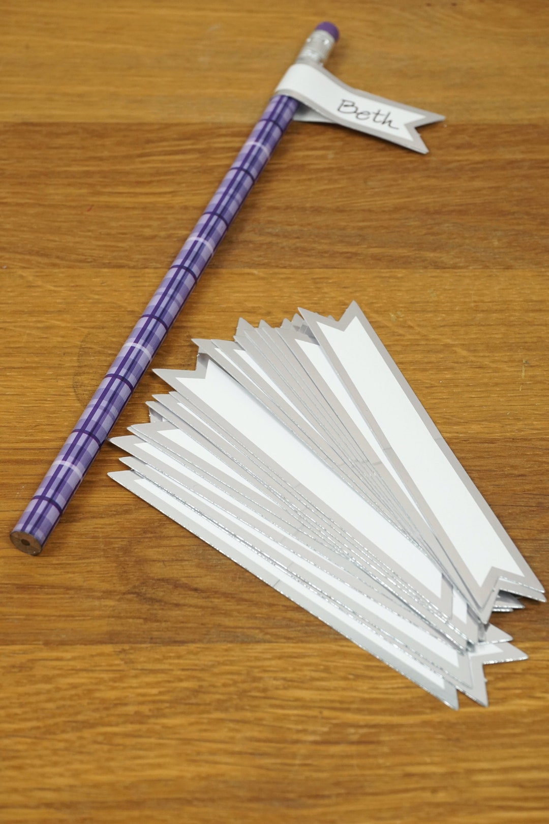 Set of 20 Pennant Sticker Labels---folded White and Silver Pennant ...