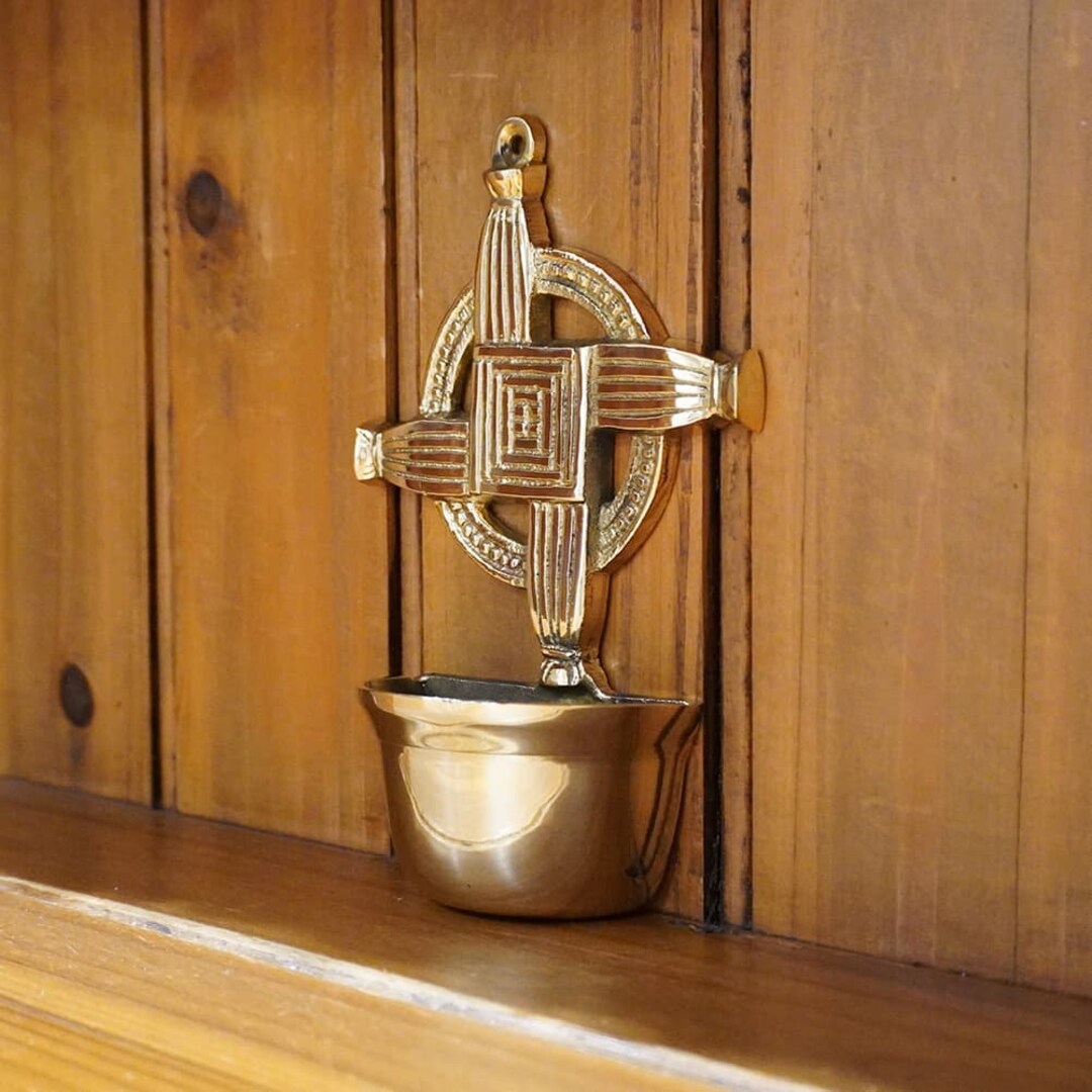 St. Brigid's Cross Holy Water Font - Brass With Circular Design ...