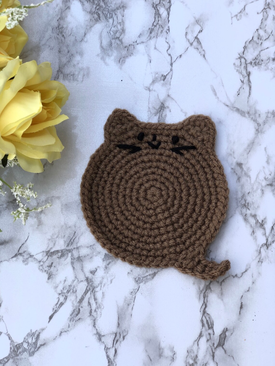 Crochet Kitty Cat Coasters Set Cute Coaster Mug Rug Drink - Etsy