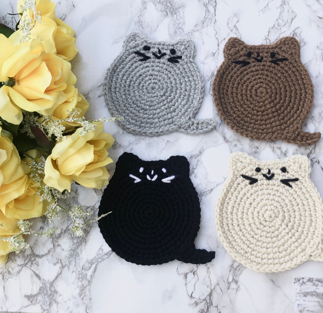 Crochet Kitty Cat Coasters Set , Cute Coaster, Mug Rug, Drink Mat ...