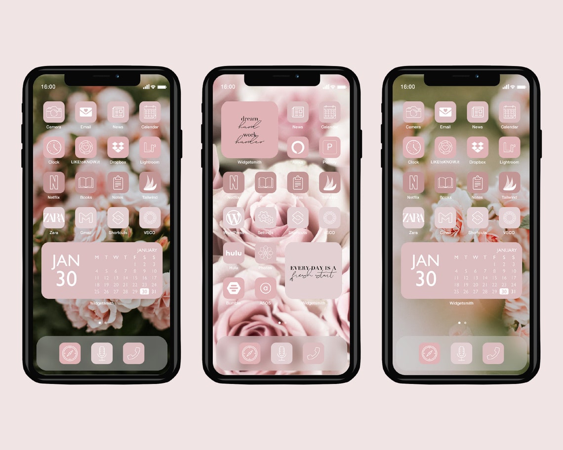 Ios 14 App Icons Pink Dusty Rose Aesthetic Pink Iphone Icons | Etsy UK
