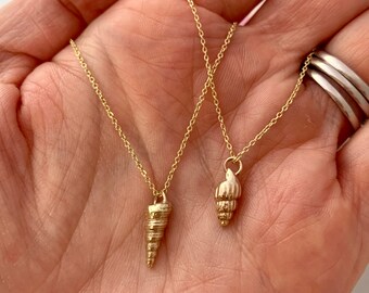 14K Solid Gold Sea Shell Necklace, Dainty 14k Real Gold Shell Necklace ...