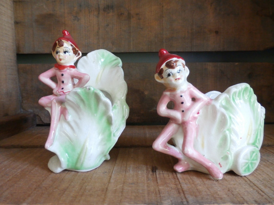 Vintage Made in Japan Pixie Elf Cabbage Vase Planter Pair of 2 - Etsy