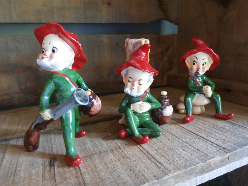 Vintage Josef Originals Ceramic Bisque Hillbilly Pixie Elf Figurines ...
