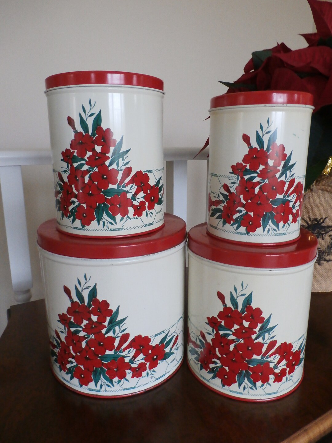Vintage Floral Tin Canister Set Colorware NC - Etsy