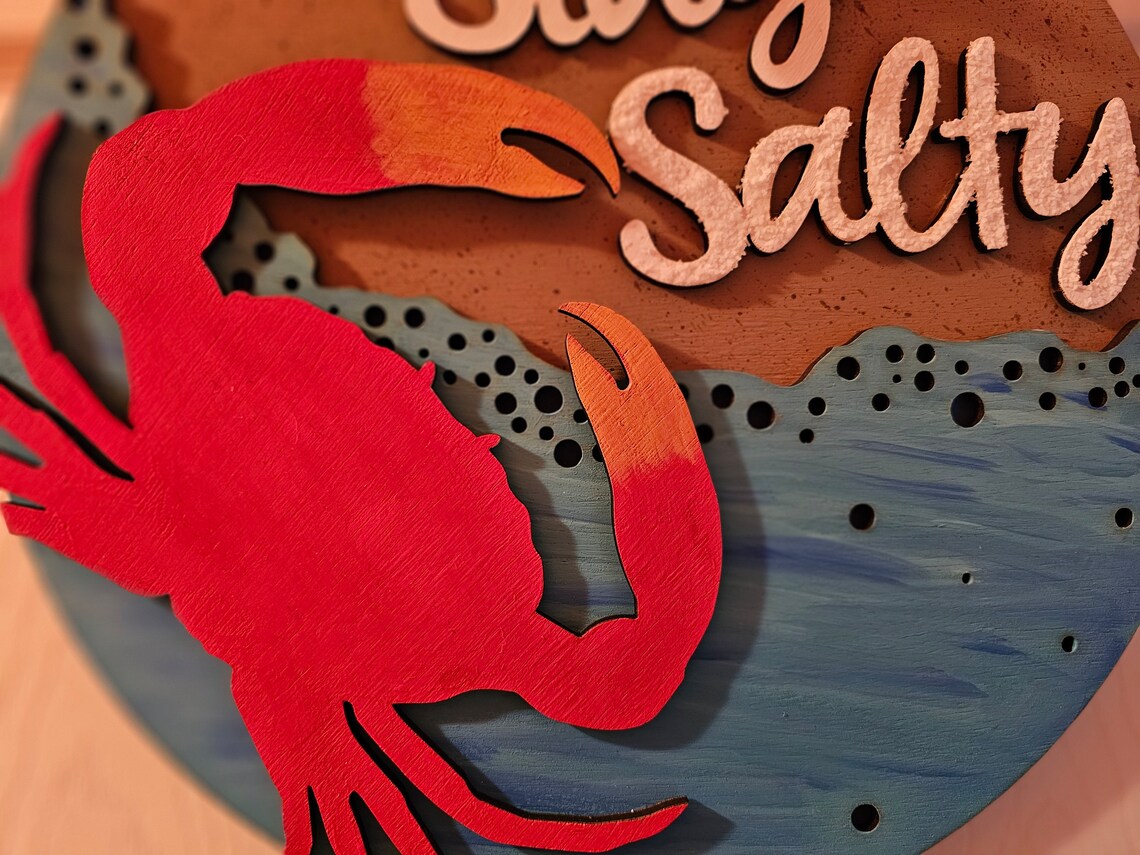 Stay Salty Beach Summer Wood Door Sign, Crab, Beach 15 - Etsy