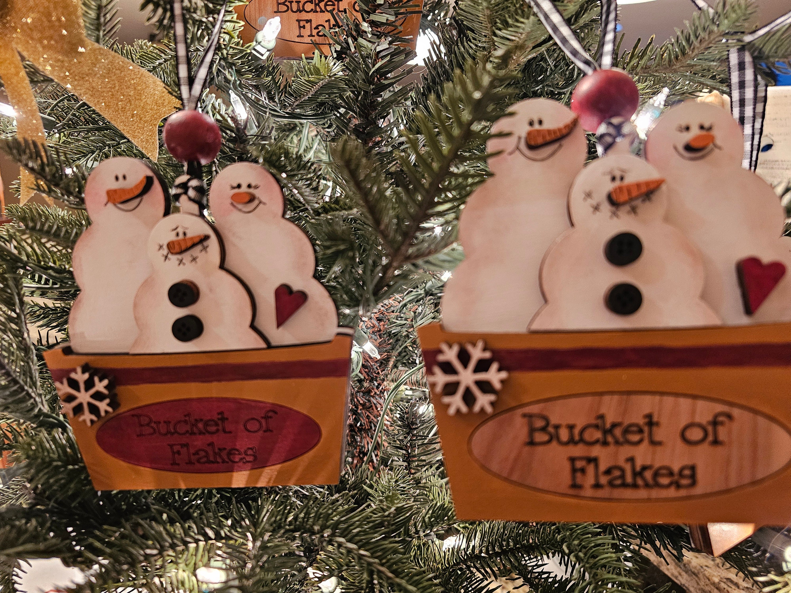 Farmhouse Rustic "bucket of Flakes" Christmas Snowman Winter Ornament ...
