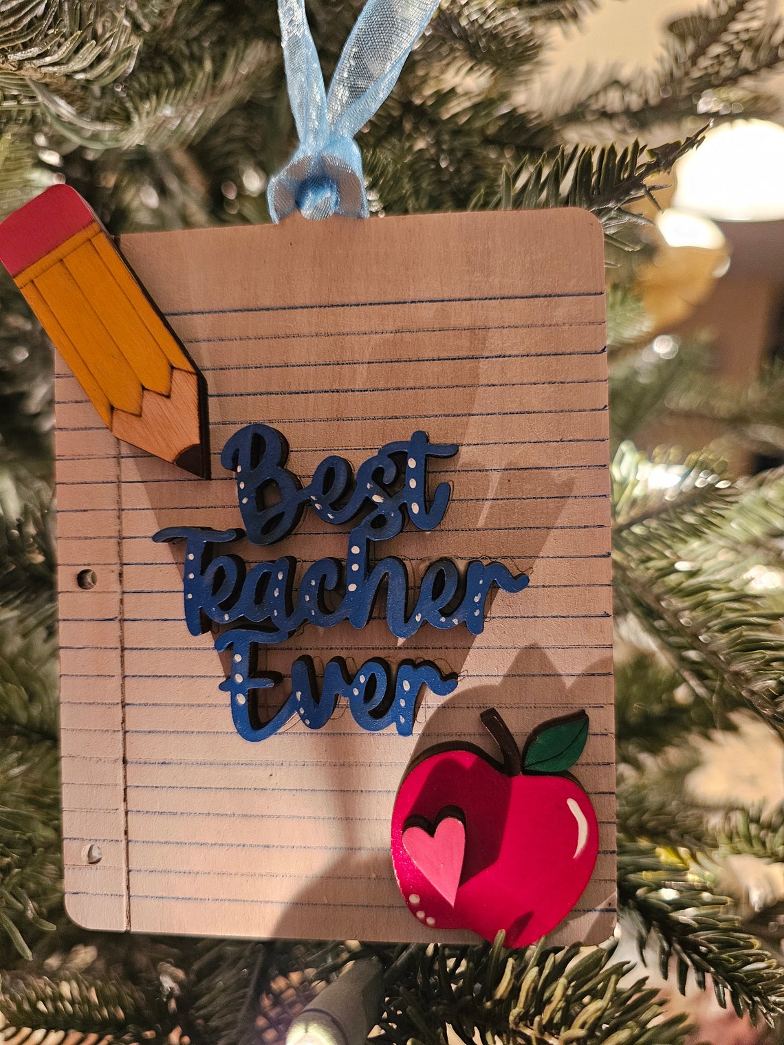 Best Teacher Ever Notebook Paper, Pencil, Apple Ornament, Wood, Hand ...
