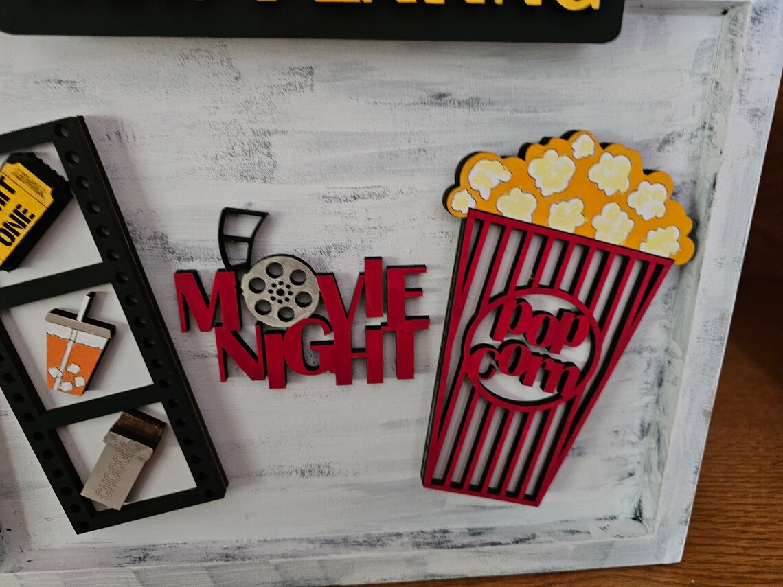 Now Playing, Movie Night Movie Media Room Farmhouse Wooden Sign - Etsy