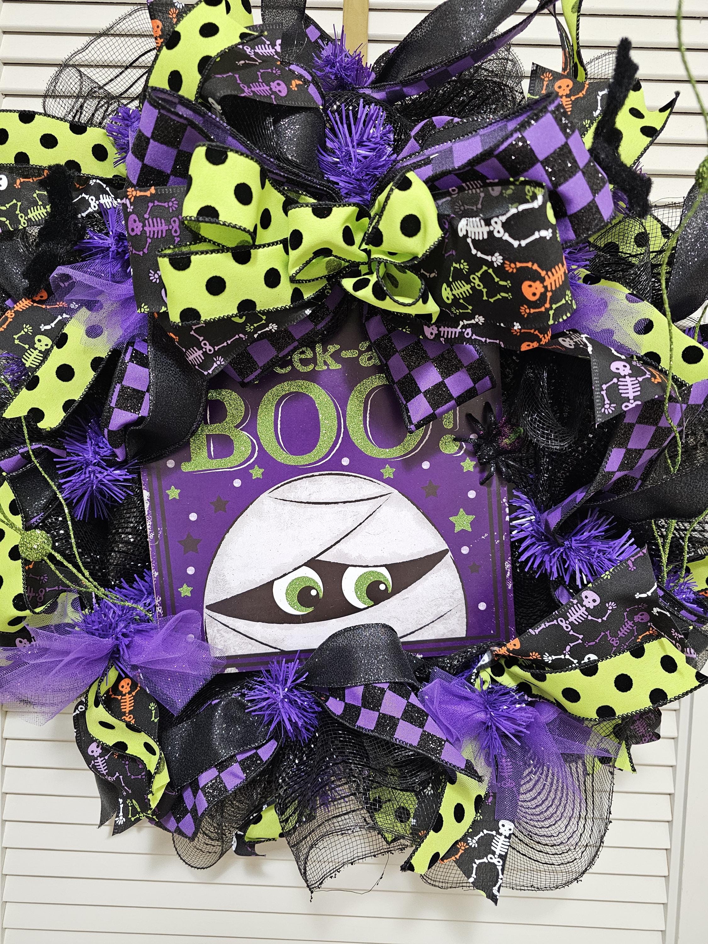 Halloween Peek A Boo! Mesh Ribbon 25 Inch Wreath, Cute Not Too Spooky ...