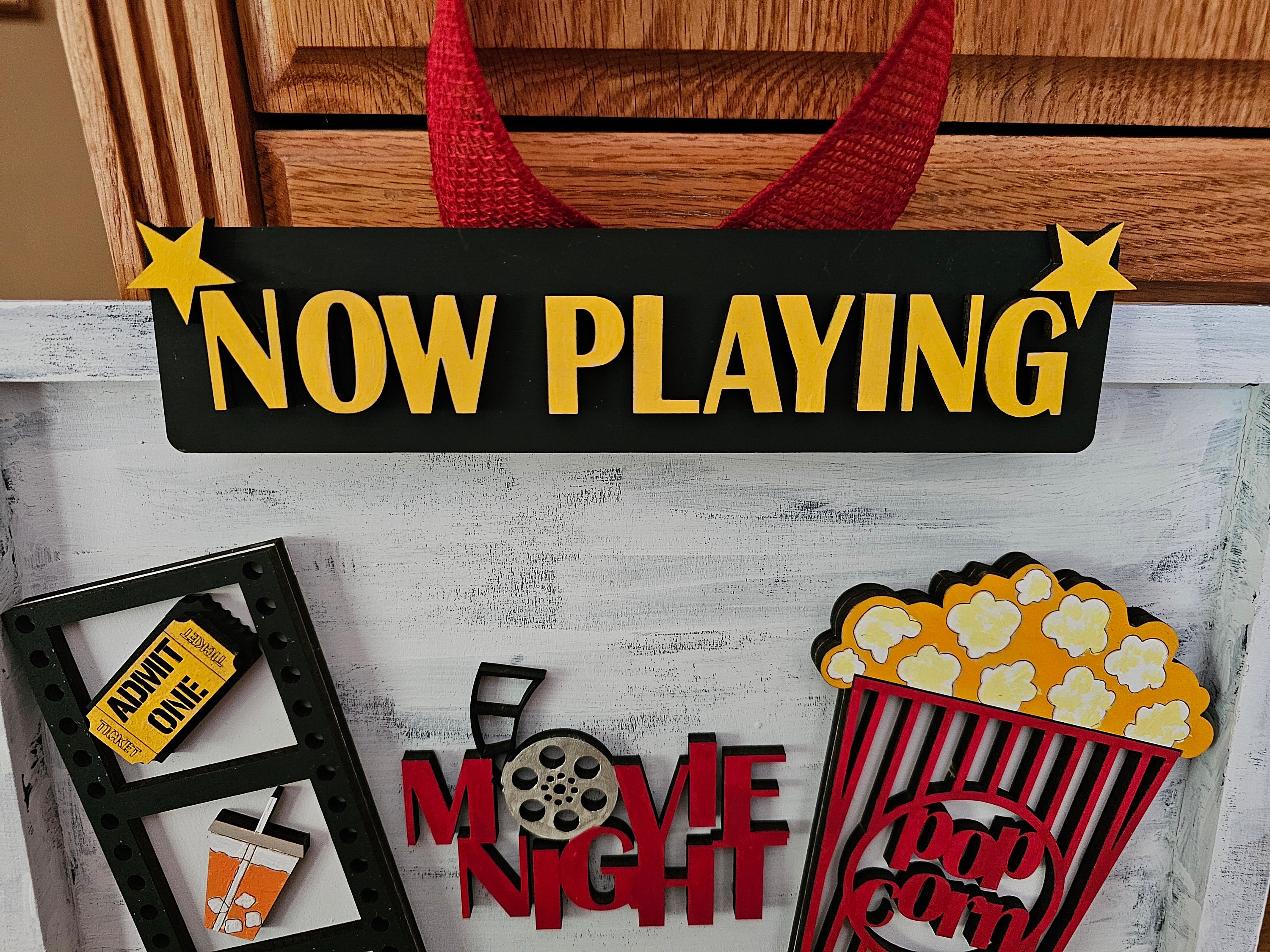 Now Playing, Movie Night Movie Media Room Farmhouse Wooden Sign - Etsy
