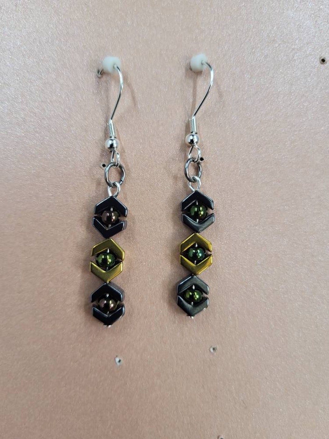Mirror Eye Dangles Black, Gold and Peacock Glass - Etsy