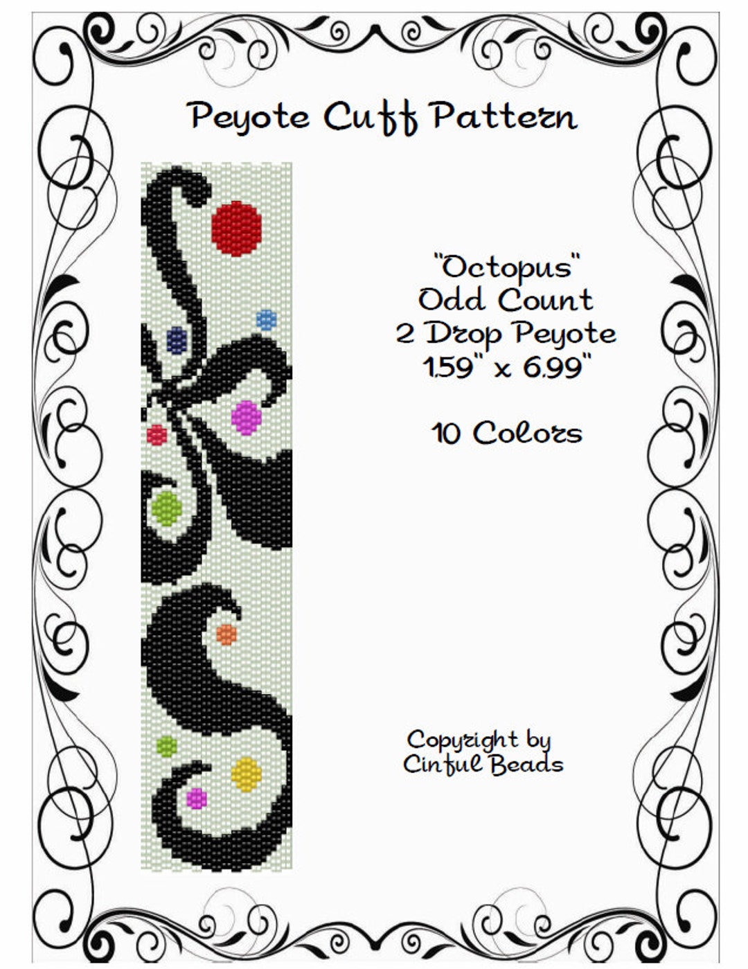 Peyote Bracelet Pattern, Black and White Swirls, Octopus Using Miyuki ...