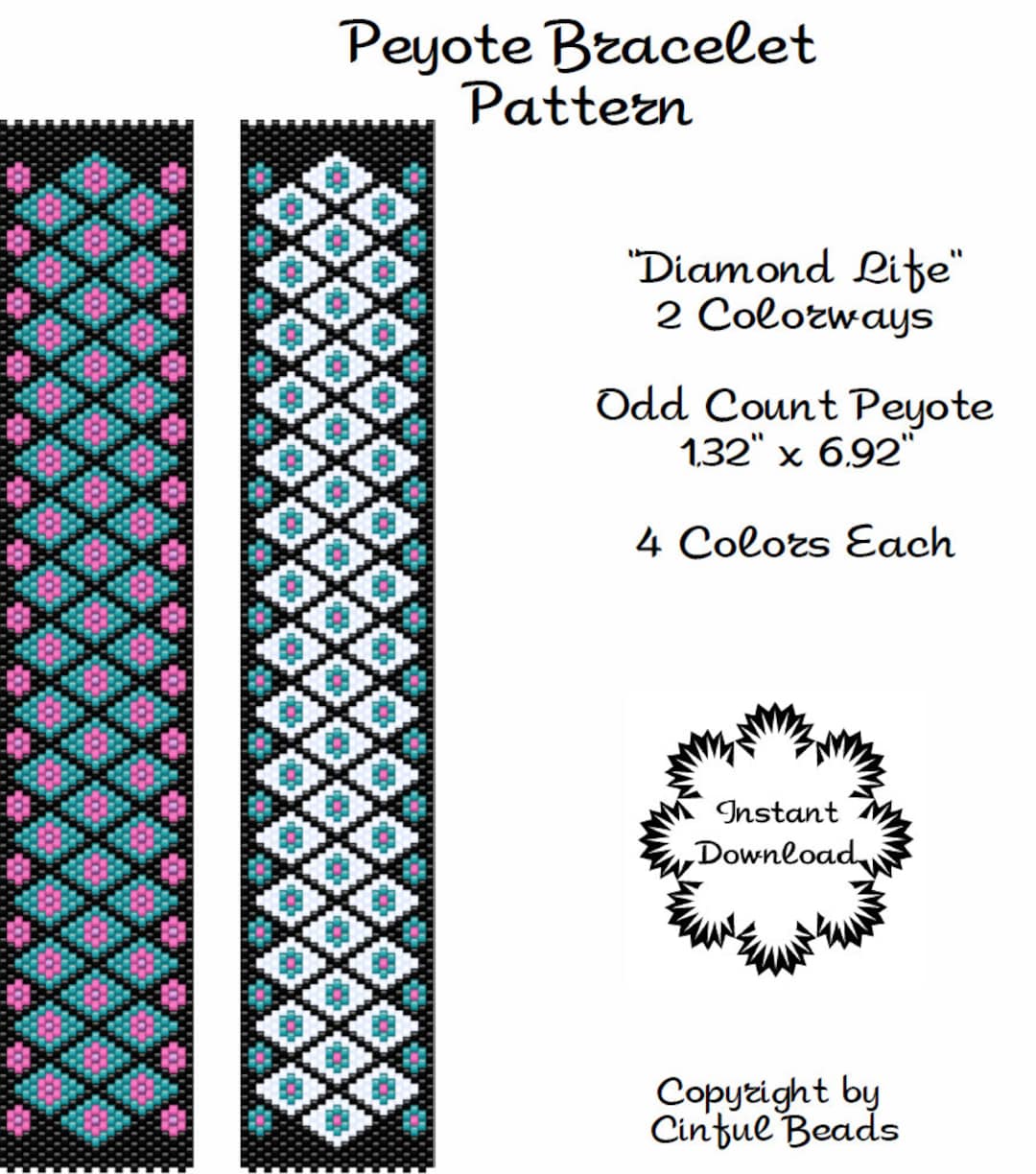 PEYOTE BRACELET PATTERN - Diamond Design - Geometric Design- Miyuki ...
