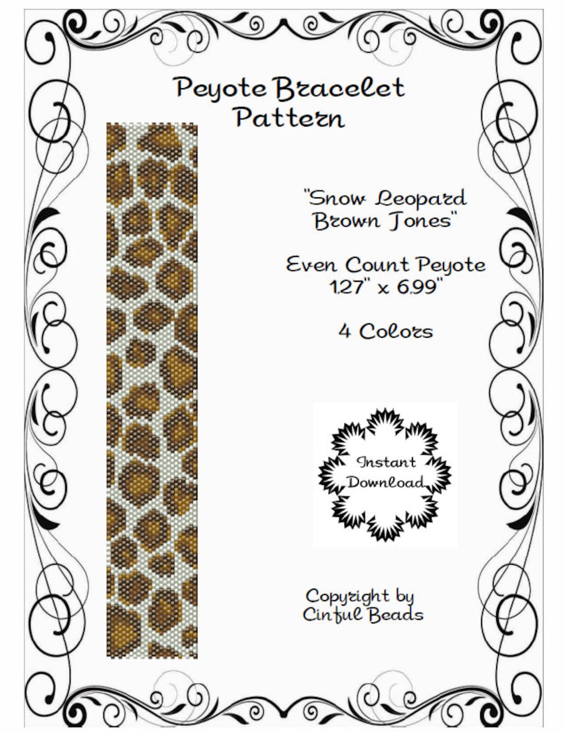 Peyote Bracelet Pattern, Animal Print, Snow Leopard Using Miyuki 11/0 ...
