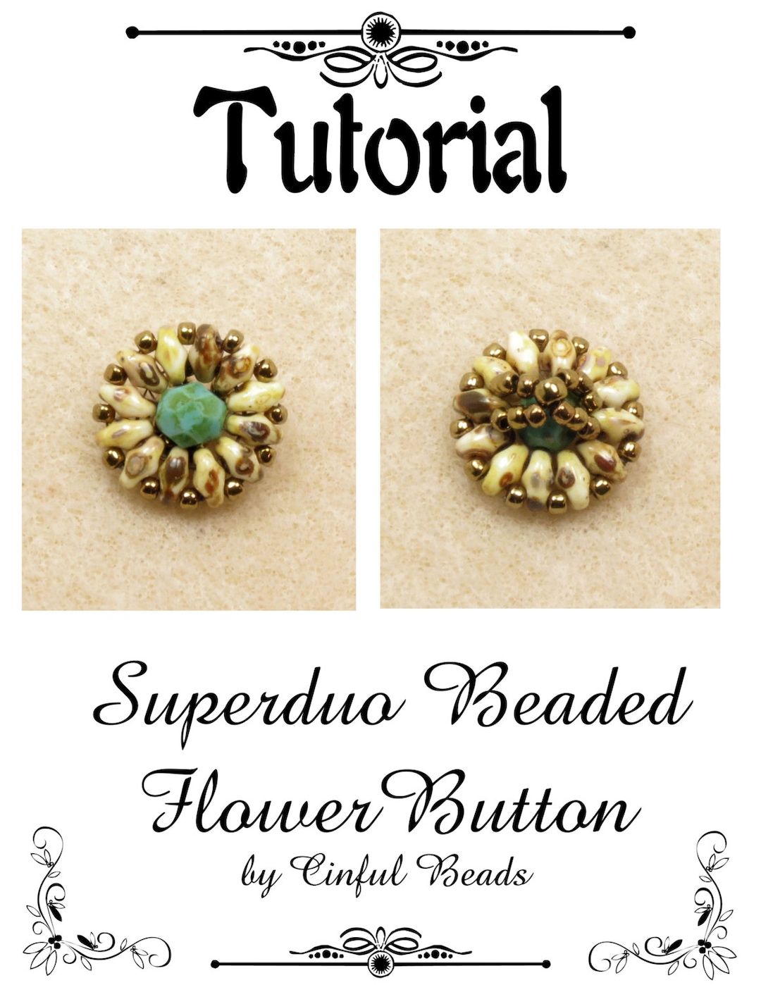 TUTORIAL - SUPERDUO BEADED Flower Button - Beaded Button - Superduo ...