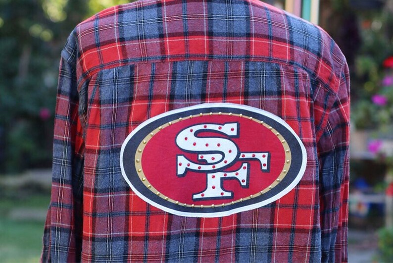 49ers Football Upcycled Flannel With Rhinestones - Etsy