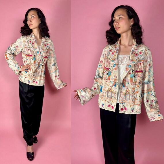 1930s Embroidered Silk Chinese Export Jacket | Size M… - Gem