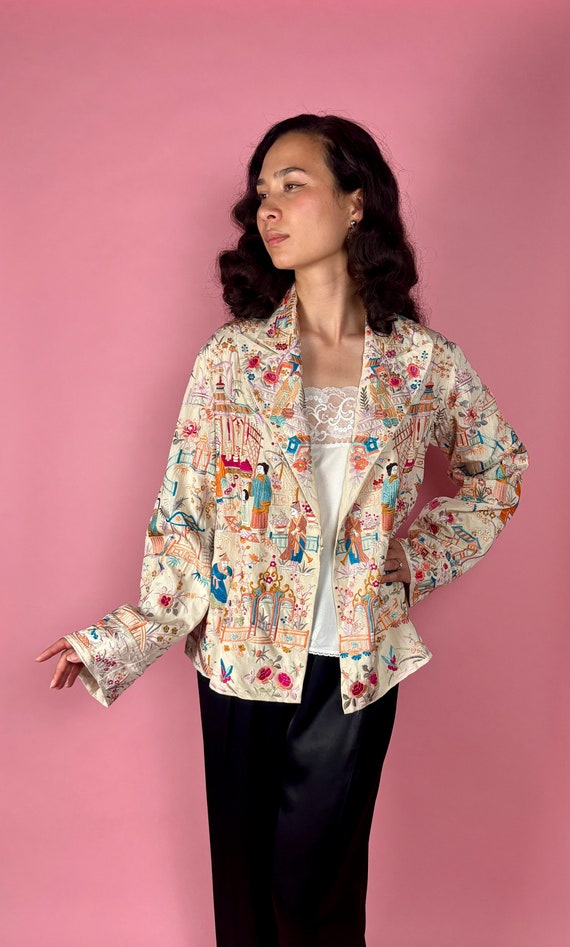 1930s Embroidered Silk Chinese Export Jacket | Size M… - Gem