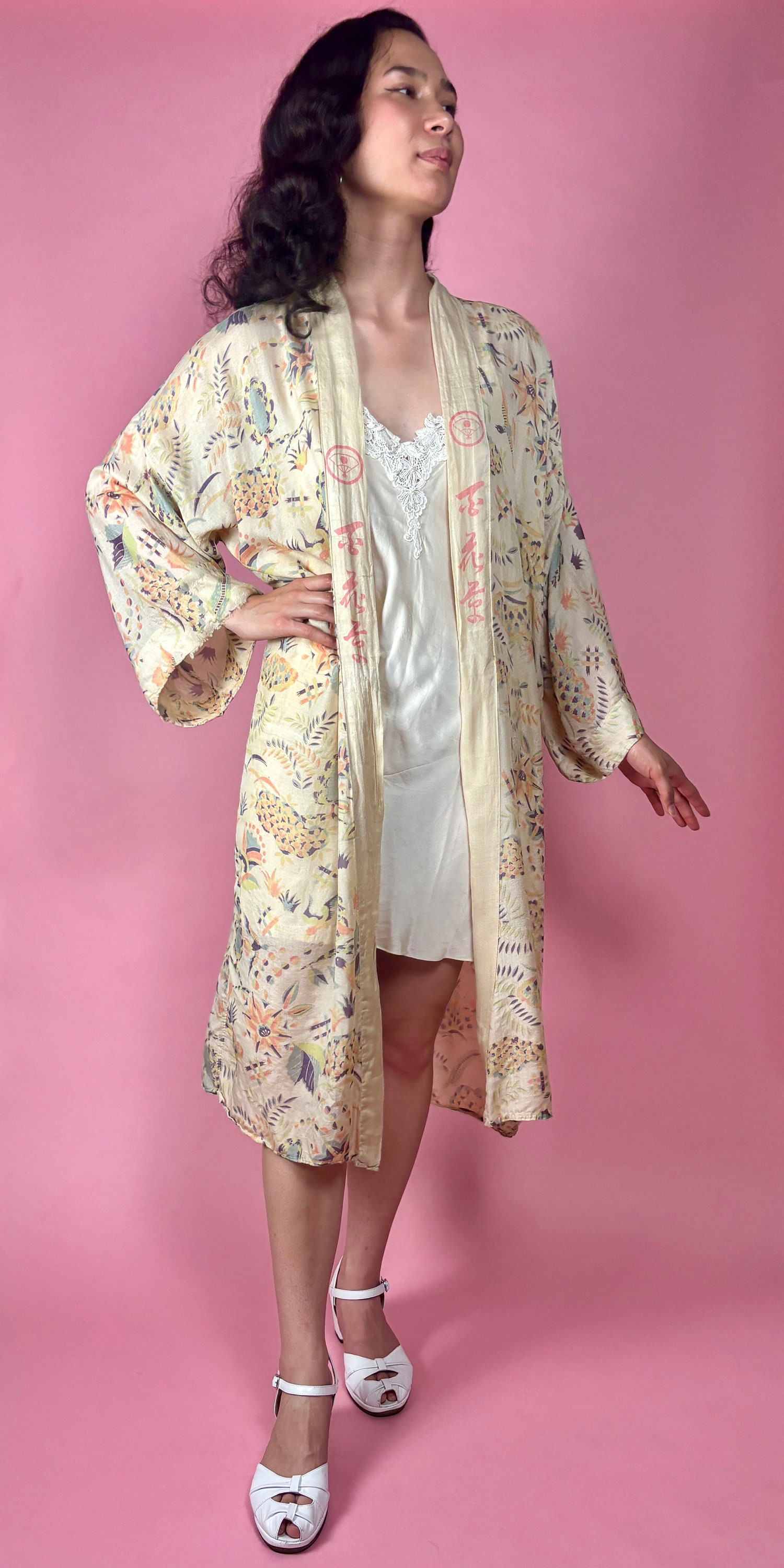 Antique 1920s Pongee Silk Art Deco Lounging Robe Size Small to Medium ...