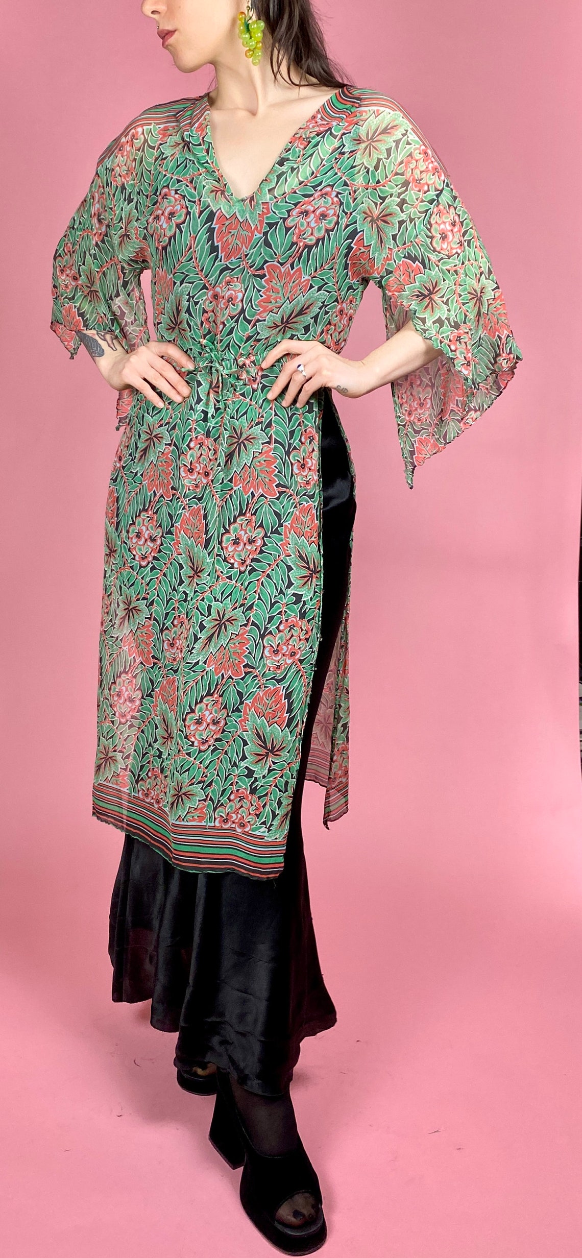 1930s Ethereal Sheer Crepe Rayon Floral Printed Tunic | Free Size - Etsy