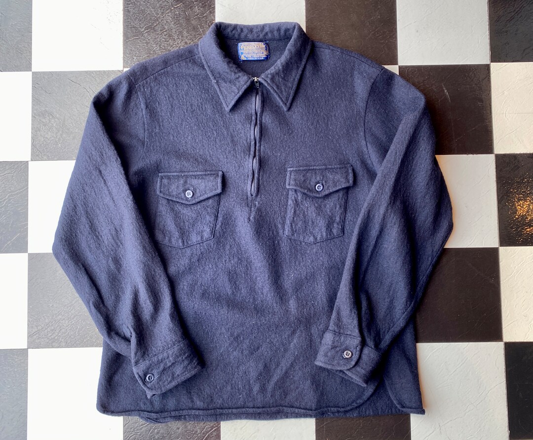 Early 1970s Navy Blue Pendleton Quarter Zip Pullover Women's Size Small ...