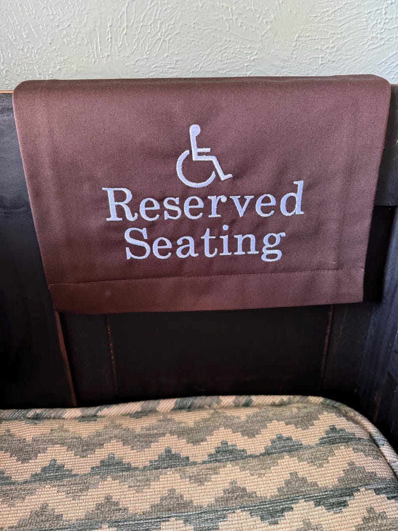 Handicap Reserved Seating Sign, Brown Twill Fabric, White Embroidery - Etsy