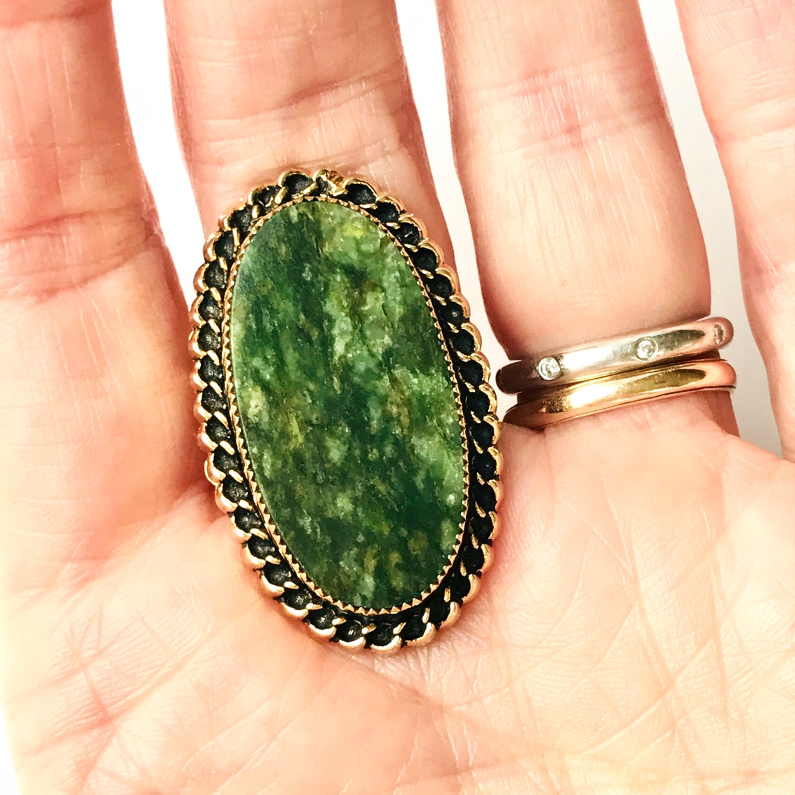 Vintage Jade Brooch Gold Filled Jewelry Oval Nephrite | Etsy